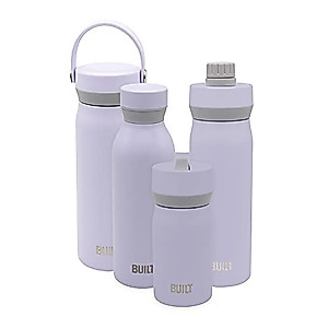 BUILT Cascade Double Wall Vacuum Insulated Stainless Steel Wide Mouth Water Bottle with Comfort Grip and Chug Lid and Carry Handle, 20 ounces