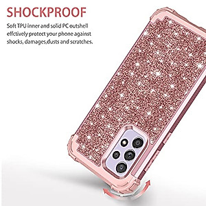 LONTECT for Galaxy A53 5G Case Glitter Sparkly Bling Shockproof Heavy Duty Hybrid Sturdy High Impact Protective Cover Case for Samsung Galaxy A53 5G 2022, Shiny Rose Gold