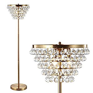 JONATHAN Y JYL9005B Jemma 60" Crystal/Metal LED Floor Lamp, Contemporary, Modern, Transitional, Elegant, Office, Living Room, Family Room, Dining Room, Bedroom, Hallway, Foyer, Brass Gold/Clear