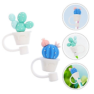 Amosfun 2pcs Silicone Straw Tips Cover - 8mm Diameter Straw Tips Lids Cactus Shape Straw Tips Cover Straw Plug Drinking Cap for Home Kitchen Accessories