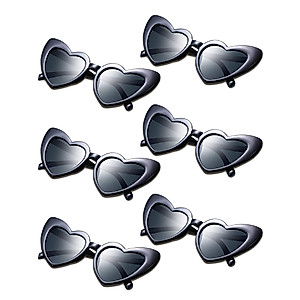 Frienda 6 Pairs Heart Shaped Sunglasses Cat Eye Sunglasses Vintage Heart Glasses for Wedding Costume Party (Black-Grey)
