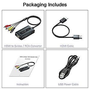 PARUIEN 2 in 1 HDMI to S-Video/RCA Converter, 1080P HDMI Svideo Adapter, HDMI to Svideo Composite AV + R/L Audio Converter Compatible with DVD/PS3/PS4/TV Stick