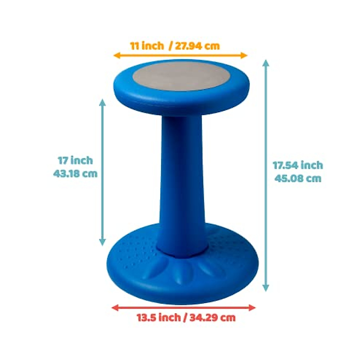 Studico ActiveChairs Kids Wobble Chair, Flexible Classroom Seating Improves Focus, Posture & Helps ADHD/ADD. Get The Wiggles Out, Active Fidget Desk Chairs, Pre-Teen 17.75" Stool, Ages 7-12, Blue