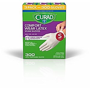 Curad Comfort Wear Latex, Vinyl Exam Gloves, Small (Pack of 300)