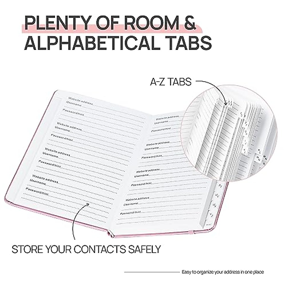 Stilip Password Book with Alphabetical Tabs - Upgraded Hardcover Password Keeper with PU,Perfect for Record Organize Your Passwords - Rose Gold