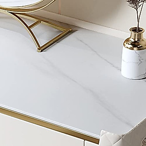 ZHIVIQ Vanity Set with Lighted Mirror, 3-Color Touch Screen Dimmable Mirror, Bedroom Makeup Dressing Table with Cushioned Stool