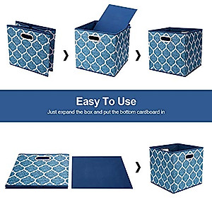6 Cube Storage Bins Blue Navy 13x13x13 Inch Foldable Grid Lantern Print Fabric Storage Basketes for Home Organizers Storage Drawer,QY-SC02-6