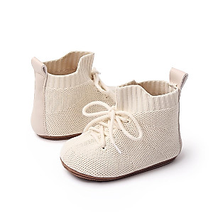 HsdsBebe Baby Ankle Boots Infant Boys Girls High Top Boots Anti-Slip Rubber Sole Sneakers Toddler Newborn Breathable Walking Crib Shoes(ZZY222 cream white,2)