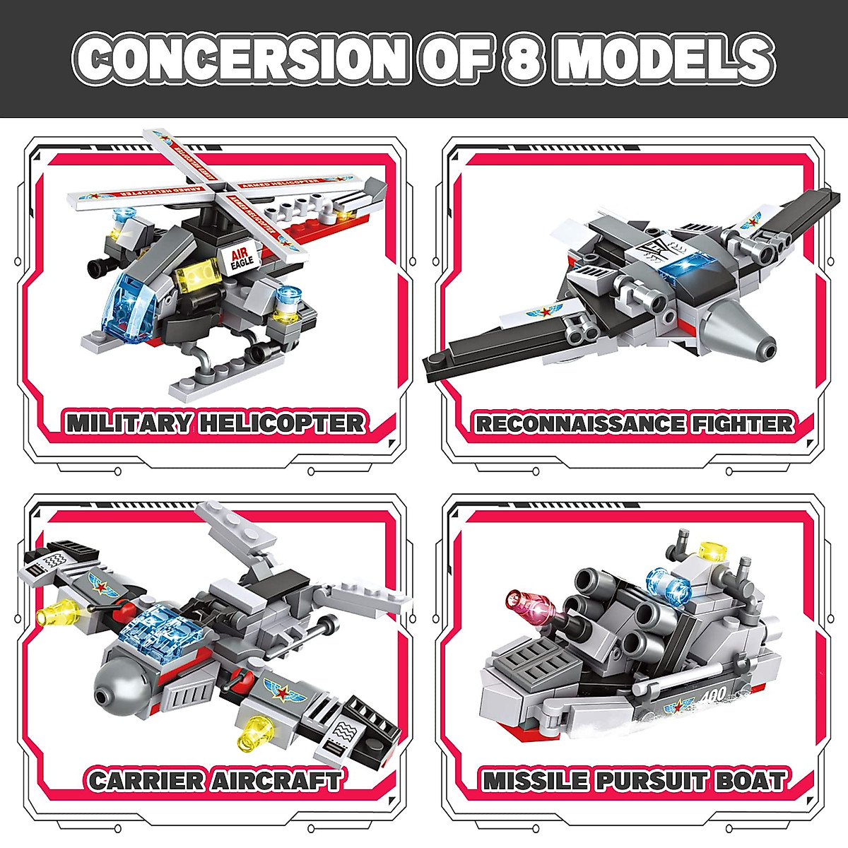 City War Aircraft Carrier Building Blocks Set, 8 in1 Military Battleship Model Brick Toy Kit with Helicopter, Aircraft, Boat, Creative Warship STEM Toys Gift for Kids Boys Girls 6+ (785 Pieces)