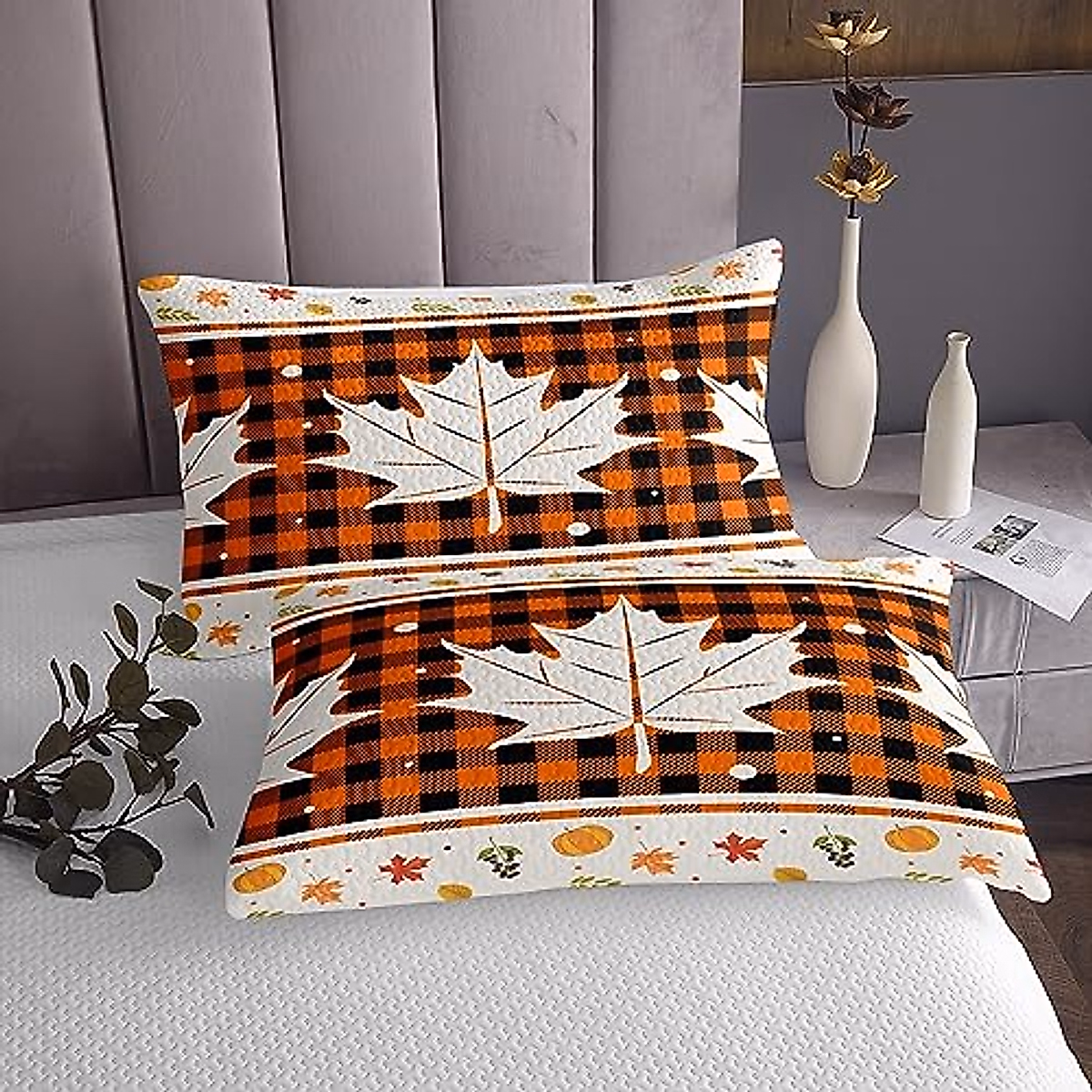 Feelyou Thanksgiving Decor Bed Sheet Set Twin Size with 1 Pillow Case Thanksgiving Day Bed Sheets Fall Pumpkin Decor Bedding Set Maple Leaf Flat Sheet for Kids Adults