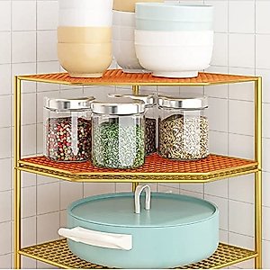 通用 Small Corner Bookshelf, White, Black, Gold Metal Corner Shelf, Kitchen Storage Rack, Desktop Storage, Office Corner Organizer (Gold, 3 Tier)