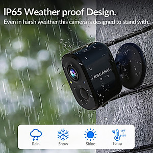 ESCANU Wireless Outdoor Security Camera Battery Rechargeable,WiFi AI Motion Detection Camera for Home Security with 2-Way Audio,Night Vision,Spotlight,1080P Full HD,Black Camera