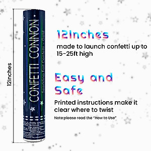 Confetti Cannon Sliver 12Pack Confetti Poppers 12Inch Confetti Party Poppers with Silver Star Confetti Bulk Streamer Blaster Shooter for New Year Christmas Birthdays,Weddings,Graduation Decorations