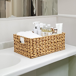 ORDELITE Wicker Basket, Baskets for Organizing, Plastic Storage Basket with Handles, Waterproof Woven Basket for Storage, Pantry Baskets-1 Pack (Brown)