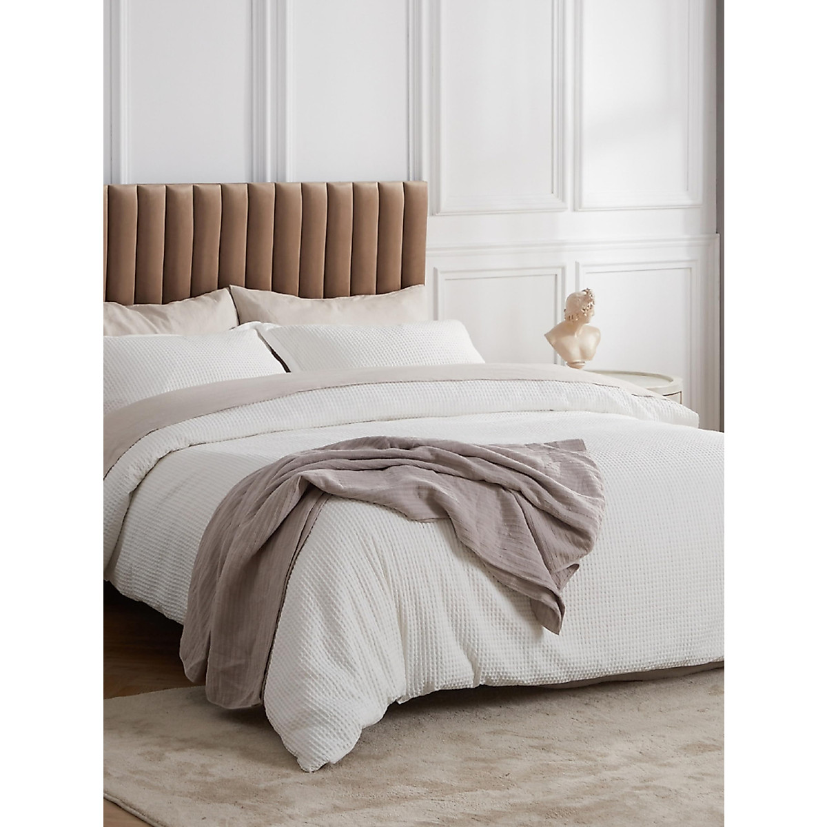 White Waffle Duvet Cover Set, Cotton Bedding Cover, Waffle Quilt Cover, Waffle Bedding Set, Comforter Cotton Duvet Cover, Single, Double, King, Queen Duvet Cover Set (Over Size 120X120)