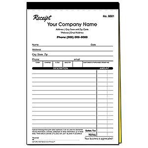 Custom Duplicate Receipt Books with Your Company Name. 2 Books (100 Sets) Numbered.