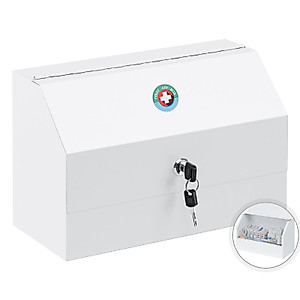 KYODOLED Wall Mount Medicine Lock Box, Drug Cabinet with Key, Large Capacity Secure Steel Prescription, First Aid Kit for Emergencies Home and School use, White, 12.2 * 5.9 * 7.87 inch