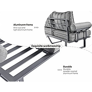 ovios Patio Dining Chairs Outdoor Chair High Back Aluminum Sofa Porch Chairs with Thick Cushion for Yard, Garden, Backyard (Black-Grey Stripe)