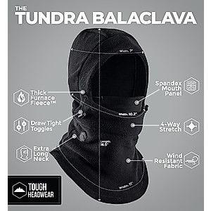Tough Headwear Fleece Balaclava Ski Mask - Winter Face Mask for Men & Women - Face Cover for Extreme Cold Weather Gear