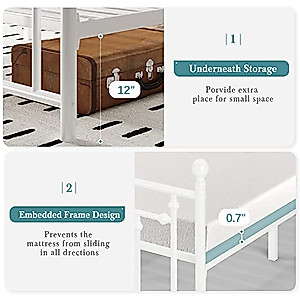 HOOMIC Full Size Metal Platform Bed Frame/Victorian Style Iron-Art Headboard and Footboard / 14 Inches Mattress Foundation for Storage/No Box Spring Needed/Easy Assembly/Off-White