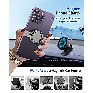 CHEEDAY Magnetic Phone Clamp Mount to Any Metal Surface, [Strong Magnet] Gym Metal Phone Clip Ring Grip for Magnetic Car Holder Compatible with iPhone 12 13 14 Pro Max, Most Phones and Cases, Gray