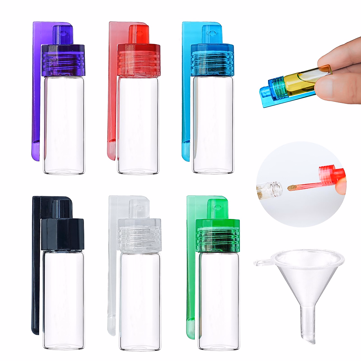 Hawflu 6Pcs Mini Glass Salt And Pepper Shakers Set With Spoon Portable Travel Spice Salt Shaker Containers Dispenser With Lid Camping Seasoning Set for Outdoor Traveling Kitchen