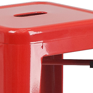 Flash Furniture Lily 4 Pack Commercial Grade 30" High Backless Red Metal Indoor-Outdoor Barstool with Square Seat