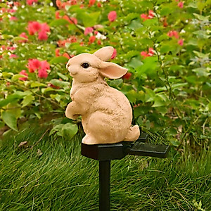Juliahestia Rabbit Garden Ornaments Bunny Decor Solar Outdoor Statue Animal Lawn Yard Decorations Outside Stake Waterproof Patio Cute Brown Hare Figurines Light Gifts