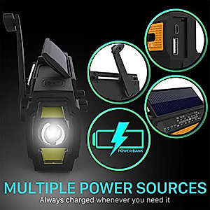 FosPower 4000mAh NOAA Emergency Weather Radio (Model A3) Portable Power Bank, Solar Charging, Hand Crank & Battery Operated, SOS Alarm, Motion Sensor Setting, AM/FM & Flashlight for Outdoor Emergency