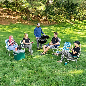 Lawn Chair USA | Folding Aluminum Webbed Chair for Camping, Sports, and Beach | Magnum - Spring Fling with Green Arms