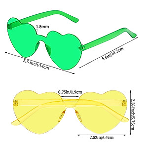 Fengek 6 Pcs Heart Shape Sunglasses Frameless Transparent Glasses Party Favors for Women, Multicolor 1