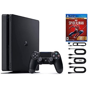 PS4 Playstation 4 Slim 1TB Console Bundle with Marvel's Spider-Man: Game of The Year Disk Edition + TWE HDMI Cable (Renewed)