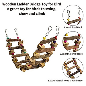 FrgKbTm Bird Parrot Ladder Swing Bridge Natural Wooden Pet Hanging Chewing Toy Bird Cage Accessories for Hamster, Lovebirds, Conures, Macaws, Lovebirds, Finches (1pc 10 ladders 18.1 inches)