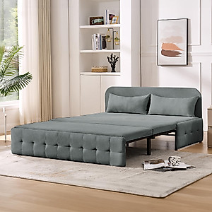 HOMNSO Convertible Queen Sleeper Sofa Bed,2-in-1 Futon Sofa Bed,Loveseat Sleeper Sofa Couch with pullout Bed for Living Room, Bedroom, Balcony, RV, Dark Gray