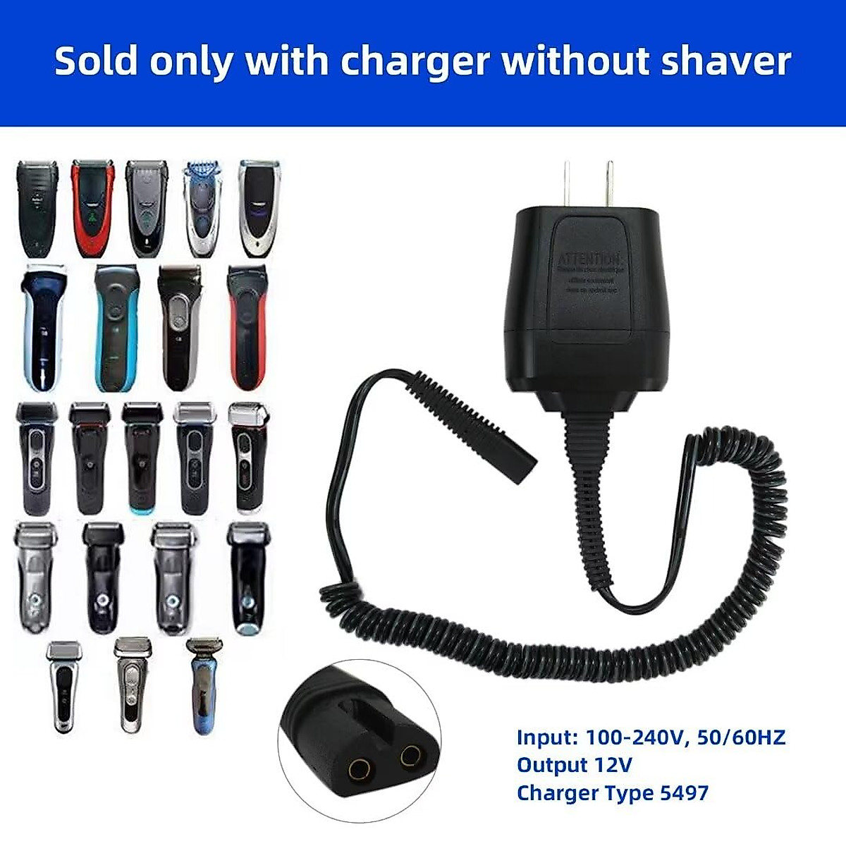 Replacement Power Charging Cord for Replacing Braun Model 5497 12V Charger 5497 300S 3010S S300