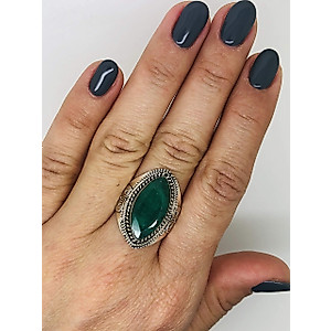 Koral Jewelry Marquise Created Emerald Vintage Gipsy Ring 925 Sterling Silver spiral side tribal Boho Chic (9)