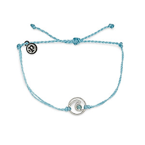 Pura Vida Silver Shimmering Wave Bracelet - 100% Waterproof, Adjustable Band - Plated Brand Charm, Crystal Blue