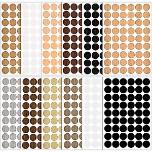 Tenare 648 Pieces Adhesive Screw Hole Cover Stickers Wood Grain Furniture Stickers 12 Colors Waterproof Screw PVC Cover Caps for Wall Cabinets Desk Repairing(Chic Style)