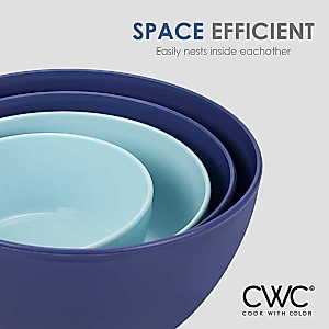 COOK WITH COLOR Plastic Prep Bowls - Mini Bowls with Lids, 8 Piece Nesting Bowls Set includes 4 Prep Bowls and 4 Lids (Ombre Blue)