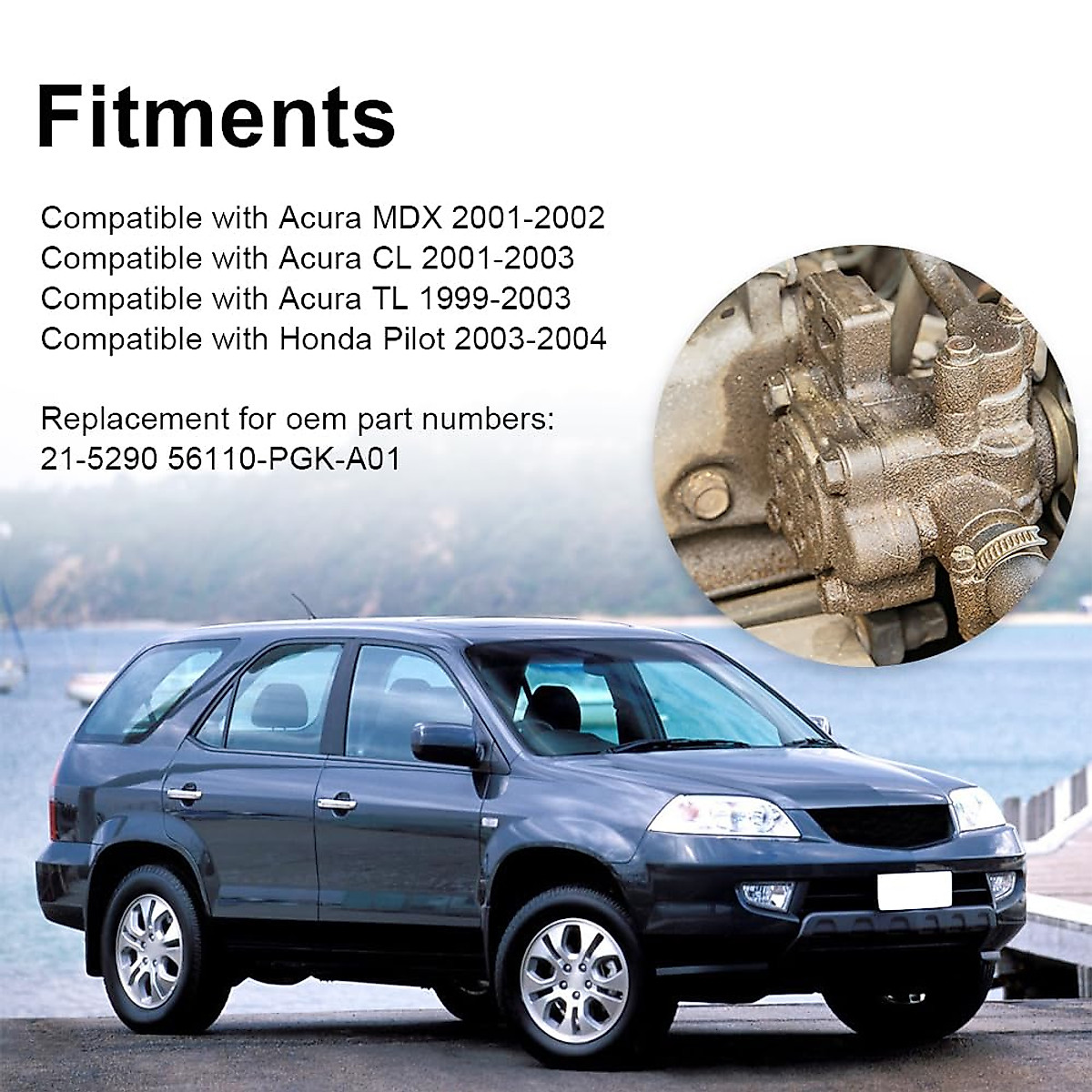 WMPHE Power Steering Pump Compatible with Honda Pilot 2003 2004, Acura MDX 2001 2002, Acura TL 1999 to 2003, Acura CL 2001 2002 2003, Replacement for 21-5290, 56110-PGK-A01