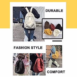 Juoxeepy Canvas Backpack for Women Men Vintage Brown Backpack Grunge Aesthetic College Laptop Backpack Solid Color Everyday Backpack Travel Daypack Rucksack