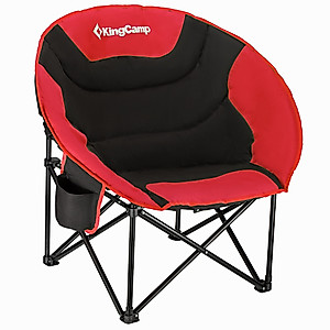 KingCamp Foldable Saucer Moon Lounge Chair with Cupholder Storage Pocket for Indoor Home or Outdoor Camping and Tailgating Use, Black/Red
