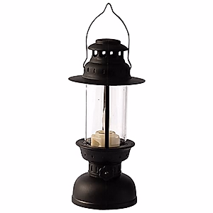 Vintage Electric Lantern Lamp, Antique Look Flameless LED Candle Light, Battery Powered Christmas Decorative Lantern for Indoor Outdoor Black Flickering Light