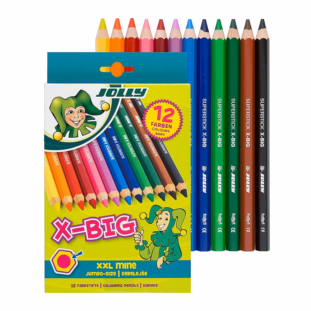 JOLLY X-Big Jumbo Colored Pencils; Set of 12, Perfect for Special Needs, Art Therapy, Pre-School and Early Learners, Multicolor (3099-0001)
