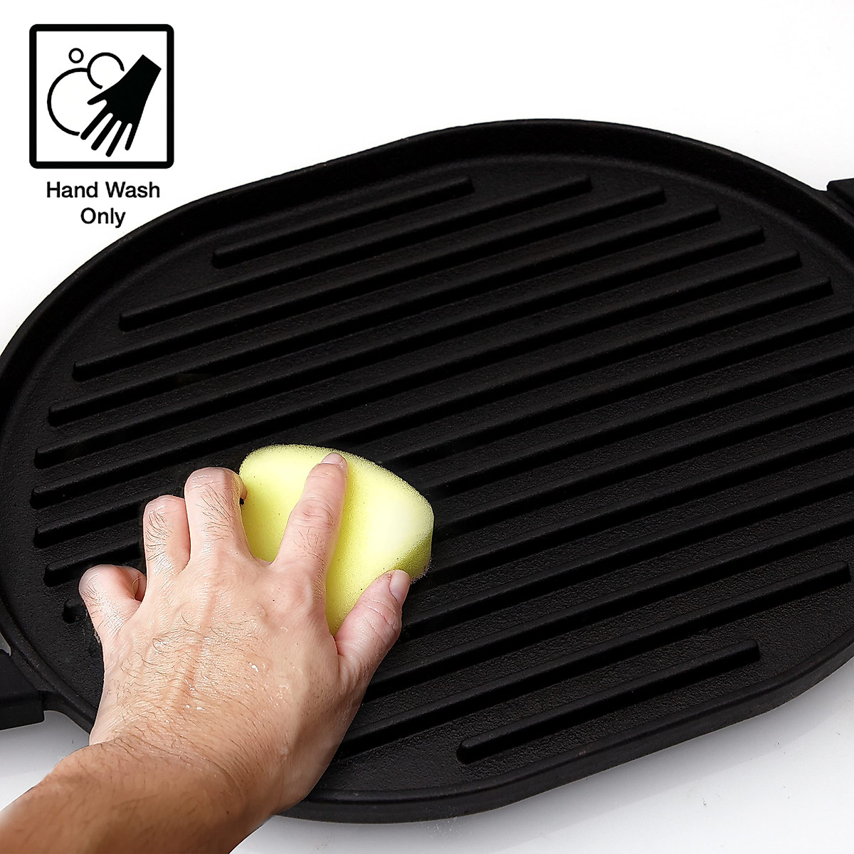 Nuwave Cast Iron Grill, 12.42”x10.21” Non-Stick Grilling Surface, Deep Grill Ridges, Pre-Seasoned, Stay-Cool Silicone Handles, Easy-to-Clean,Oven Safe,Stovetop,BBQ,Fire & Smoker,Induction-Ready,Black