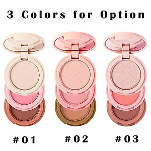 MEICOLY 3-in-1 Compact Powder Blush Highlighter Contour Makeup Set,Silky Smooth Face Blush Cheek Tint,Moisturizing Face Luminizer Bronzer for Women,Trio Eyeshadow Powder Makeup,Medium