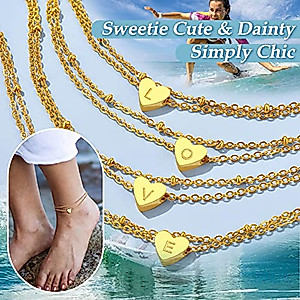 ChainsProMax Hotwife Anklet Initial Anklet Gold Plated Layered Letter C Ankle Bracelets for Women Gift