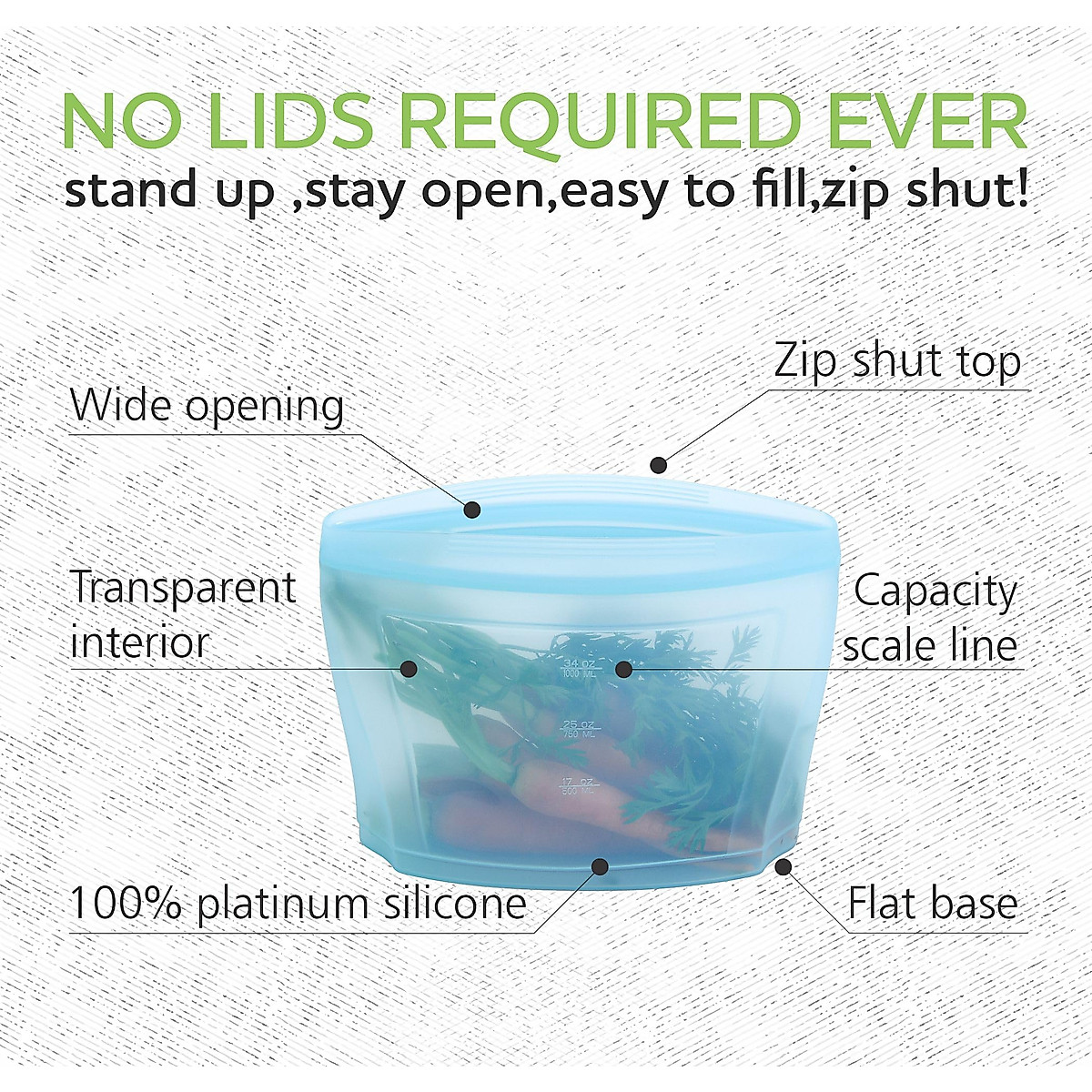 ZIP STANDING Reusable food container, silicone bag, 6 Pcs Zip Containers Can be used for fruit and vegetable snacks, etc. Microwave Dishwasher and Freezer Usable (white)…