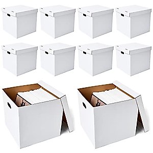 10 Pieces Vinyl Record Storage Boxes 15.4 x 15 x 14.2 Inch Vinyl Storage Box Sturdy Cardboard with Removable Lid Bulk Records Organizer White Record Boxes for Album Vinyl Records Collections Storage