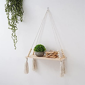 saved 2 Pack Wooden Wall Hanging Shelves - Macrame Hanging Plant Shelf with Tassel,Boho Storage Floating Shelves Handmade Rustic Hanger Planter Rack Pot Stand Holder for Bedroom Bathroom Living Room